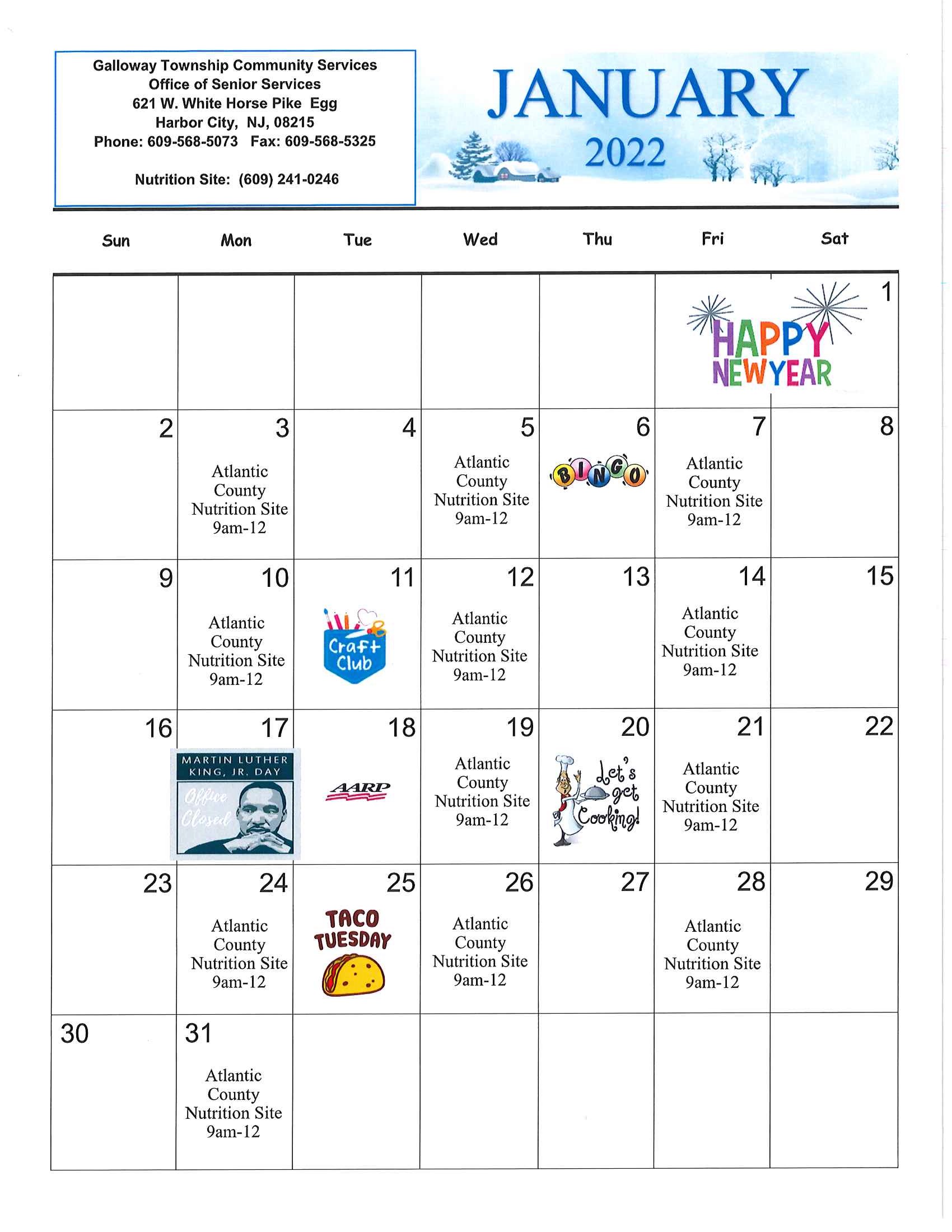 Galloway Township Senior Services Calendars – January 2022 – City of ...