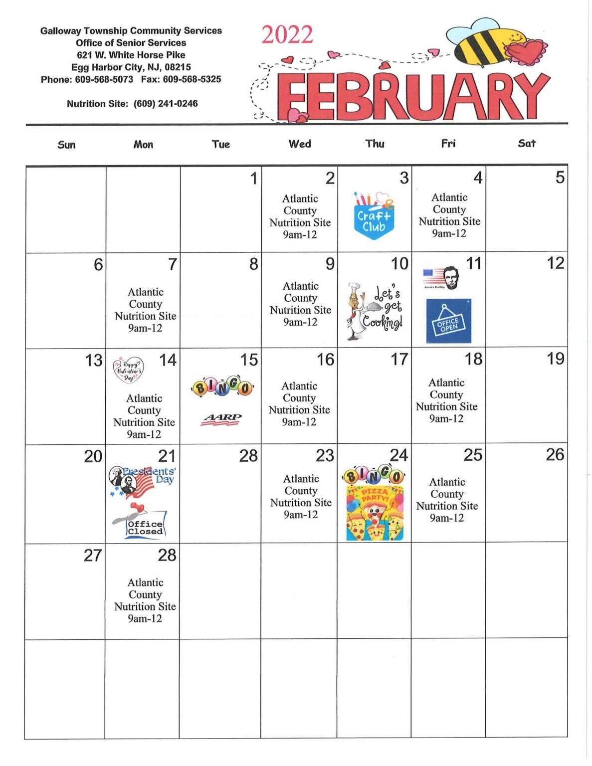 Galloway Township Senior Services Calendars – February 2022 – City of ...