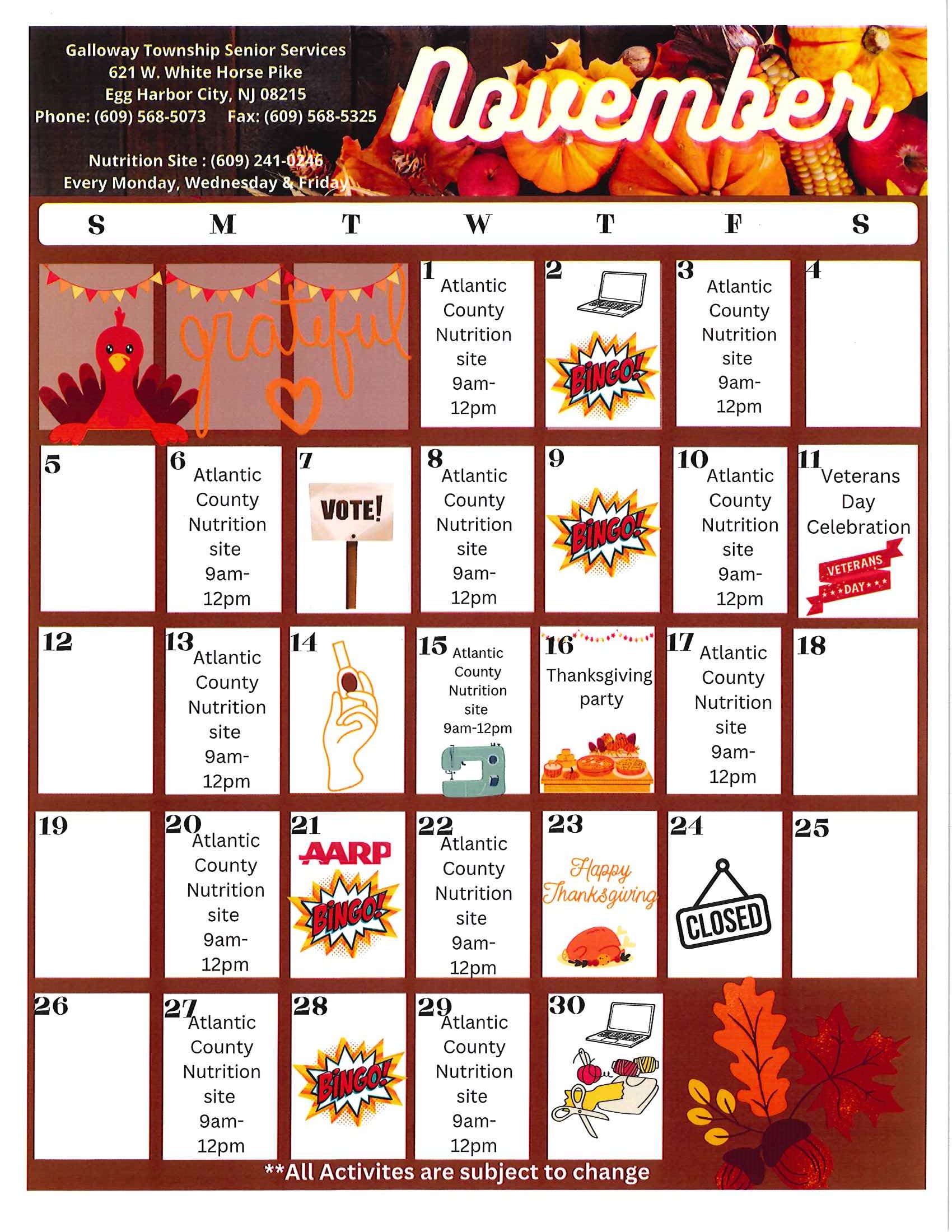 Galloway Township Senior Services Calendar – November 2023 – City of ...