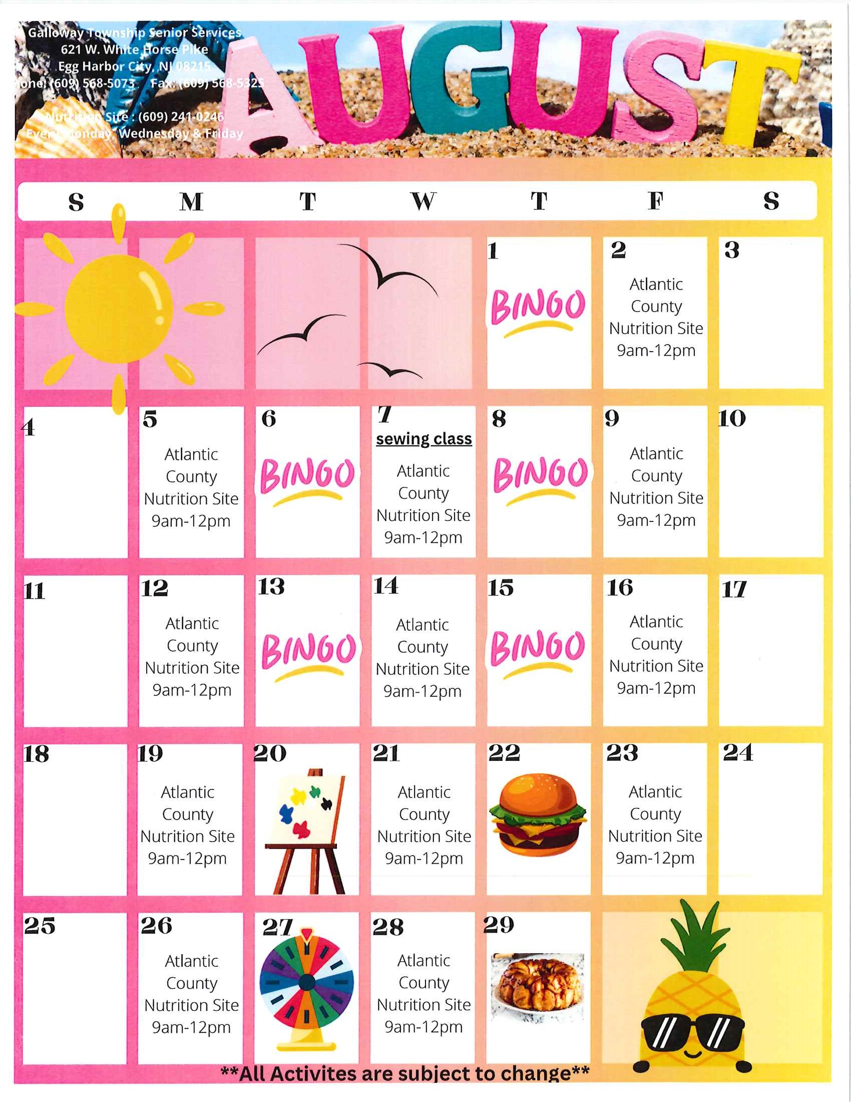 Galloway Township Senior Services Calendar – August 2024 – City of Port ...